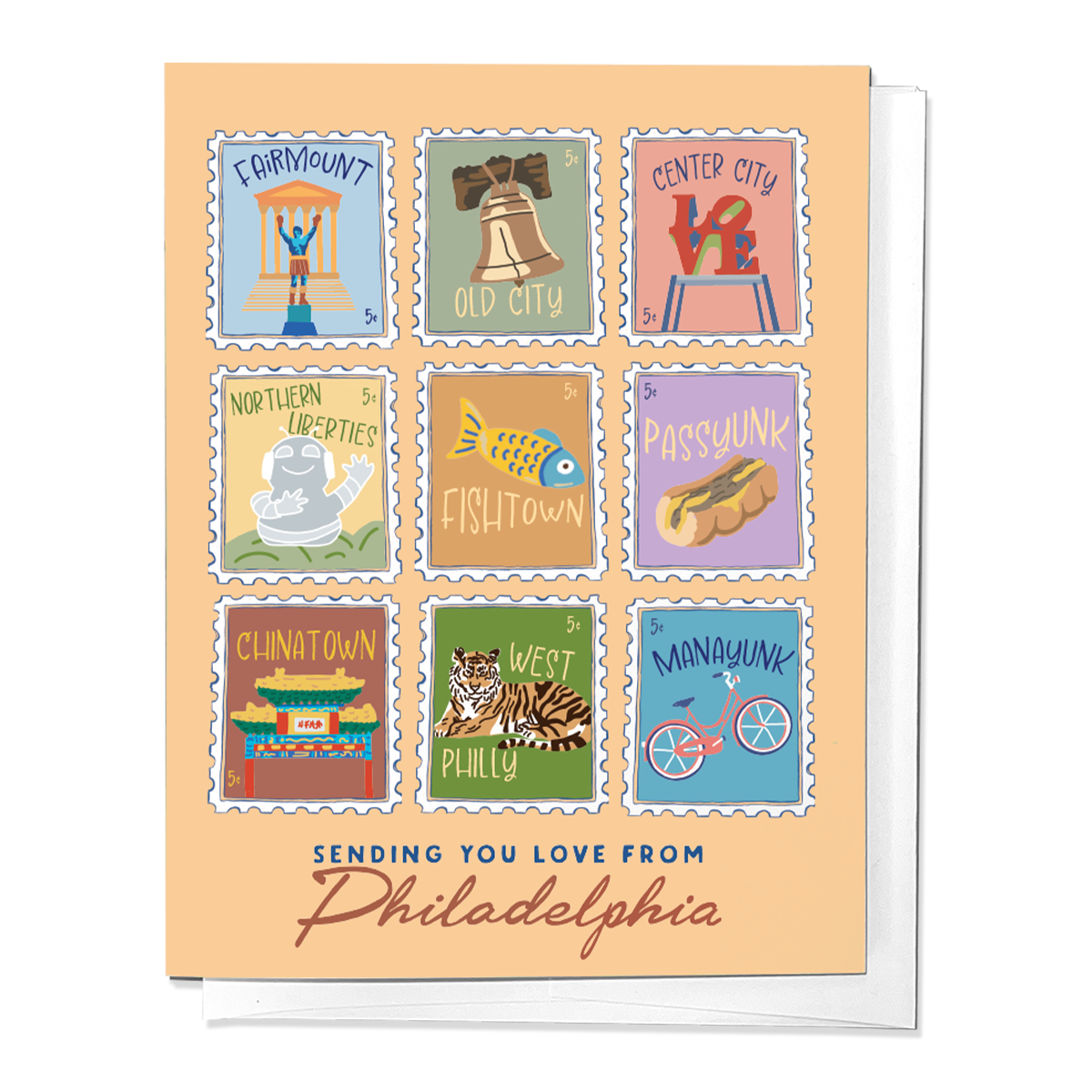 Sending You Love From Philadelphia Stamps Greeting Card – ParcelIsland